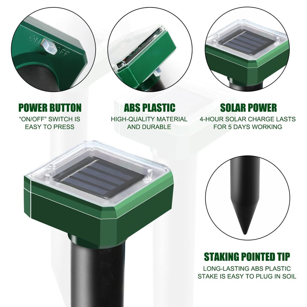 Solar Mole and Groundhog Repellent Stakes Sonic Vole Repeller Gopher ...
