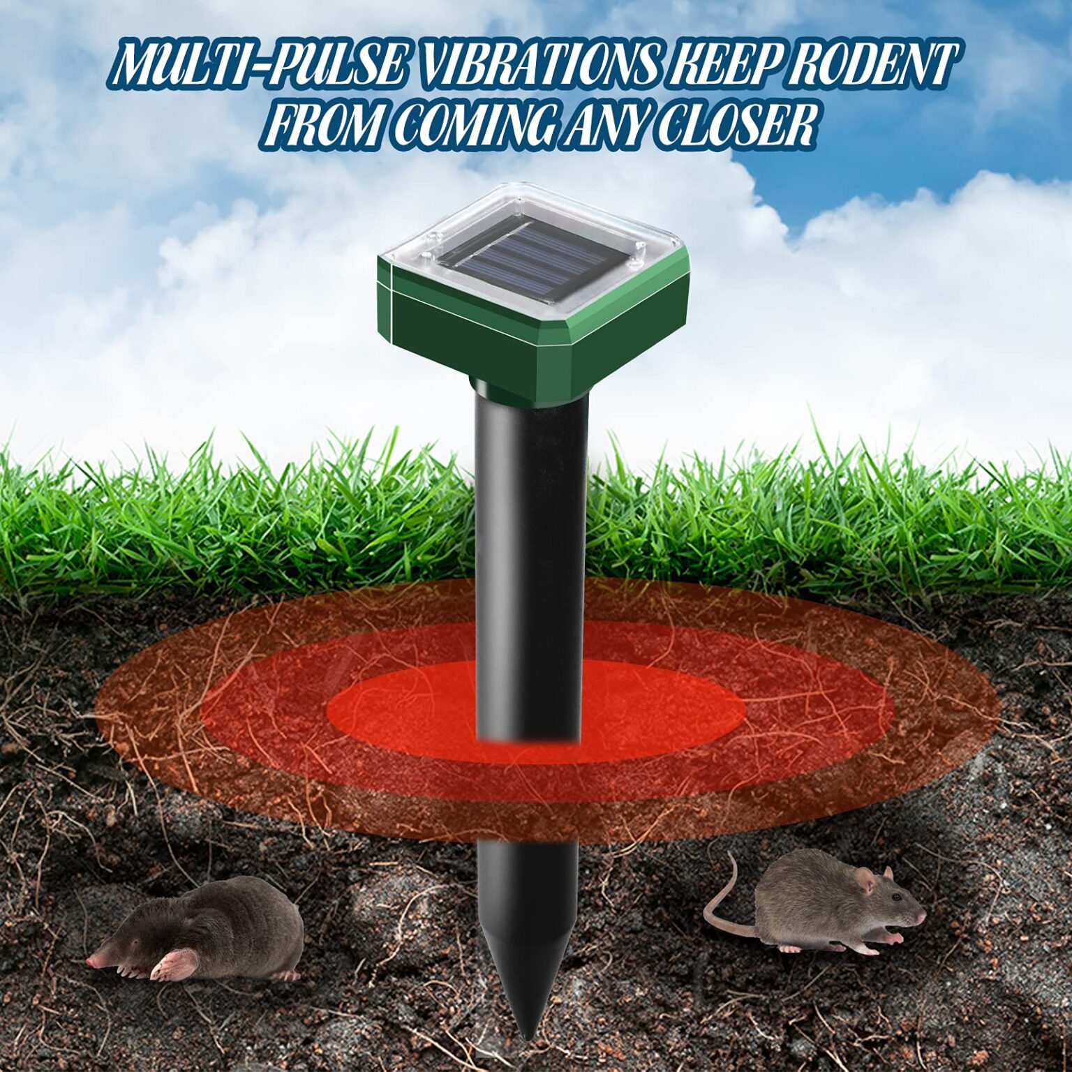 Solar Mole and Groundhog Repellent Stakes Sonic Vole Repeller Gopher ...